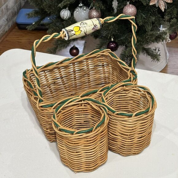 Accents | Divided Wicker Rattan Basket With Handle And 3 Sections 13x ...